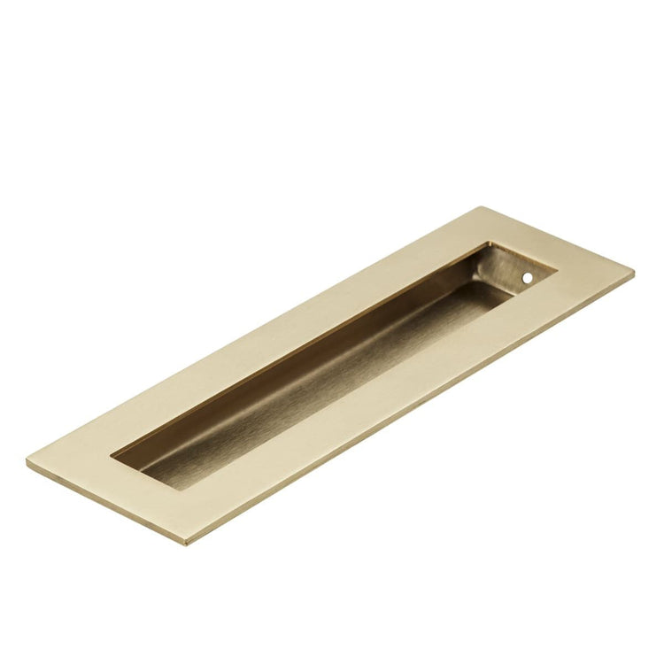 Brushed Brass Rectangle Flush Pull 200mm | Mucheln – HardwareBox