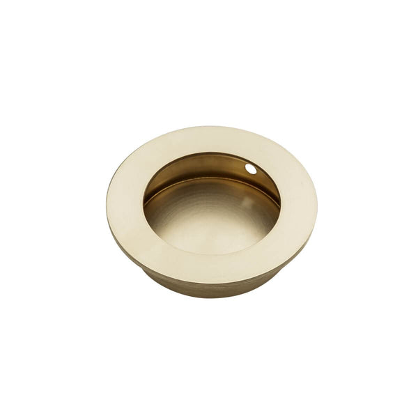Brushed Brass Round Flush Pull 50mm | Mucheln – HardwareBox