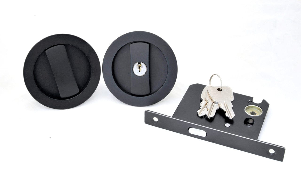 Matte Black Round Cavity Sliding Door Lock with Key I Mucheln – HardwareBox